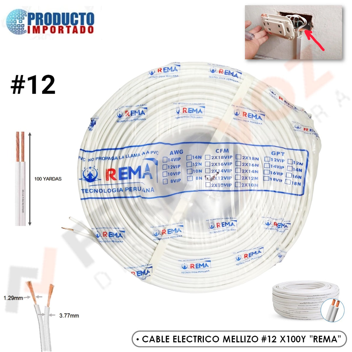 CABLE ELECTRICO MELLIZO #12 X 100Y "REMA" – FERROVOZ IMPORT