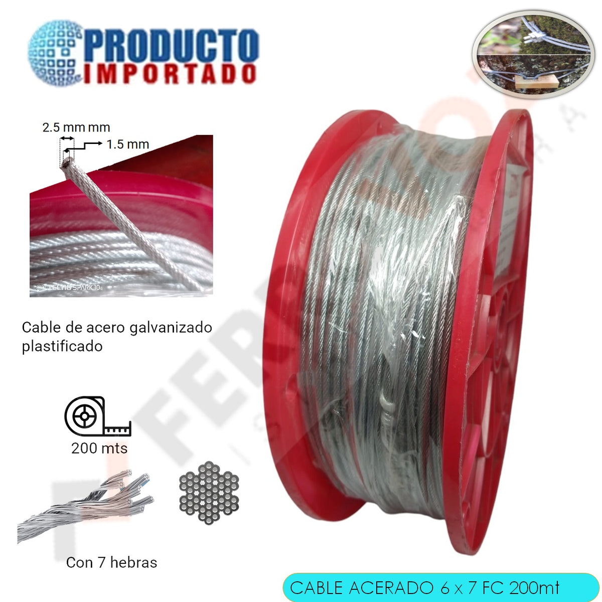 CABLE ACERADO 6 X 7 FC 1.5 MM 200 MT. PLASTIFICADO – FERROVOZ IMPORT
