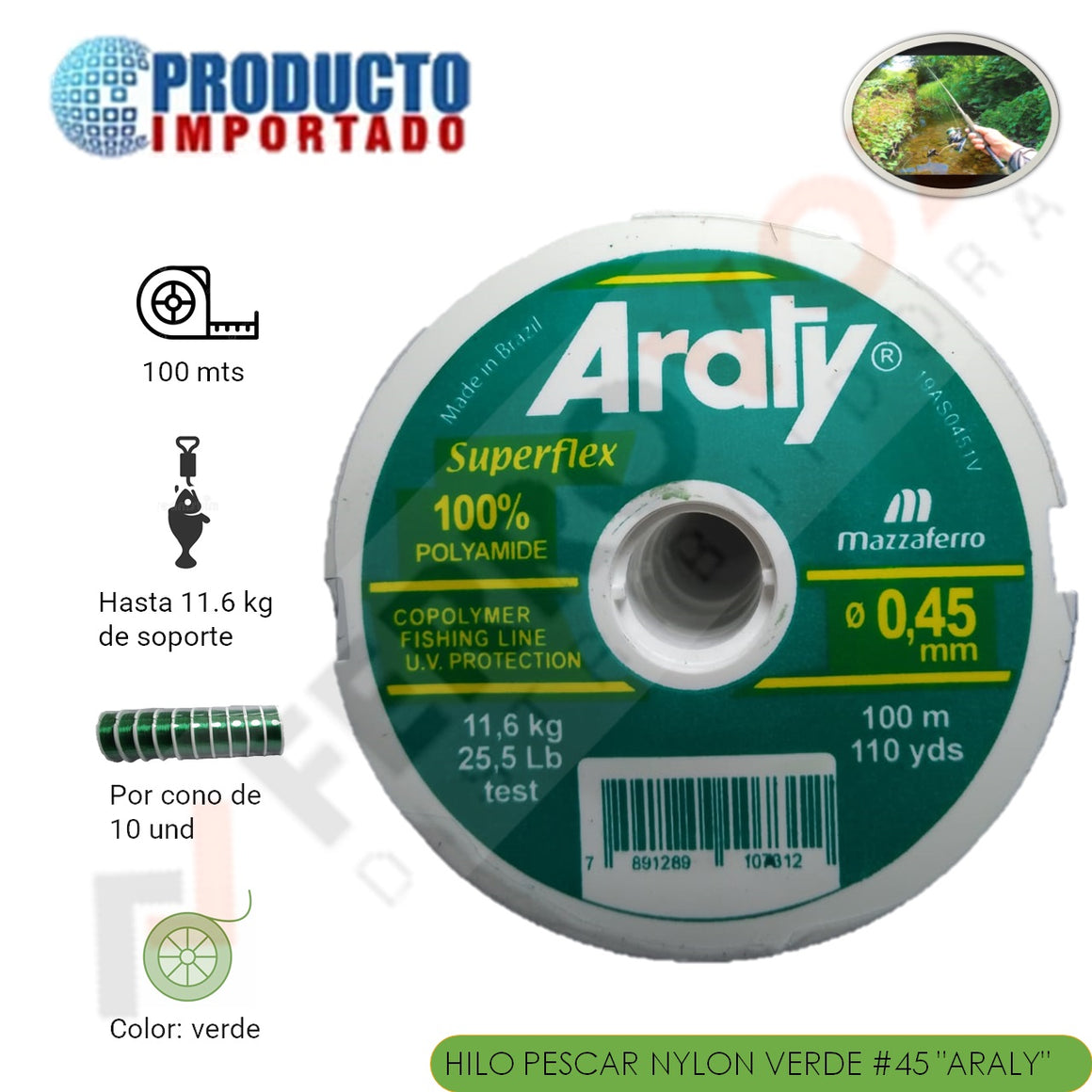 HILO PESCAR NYLON #45 "ARATY "100MT ( VERDE) x 10 PCS – FERROVOZ IMPORT