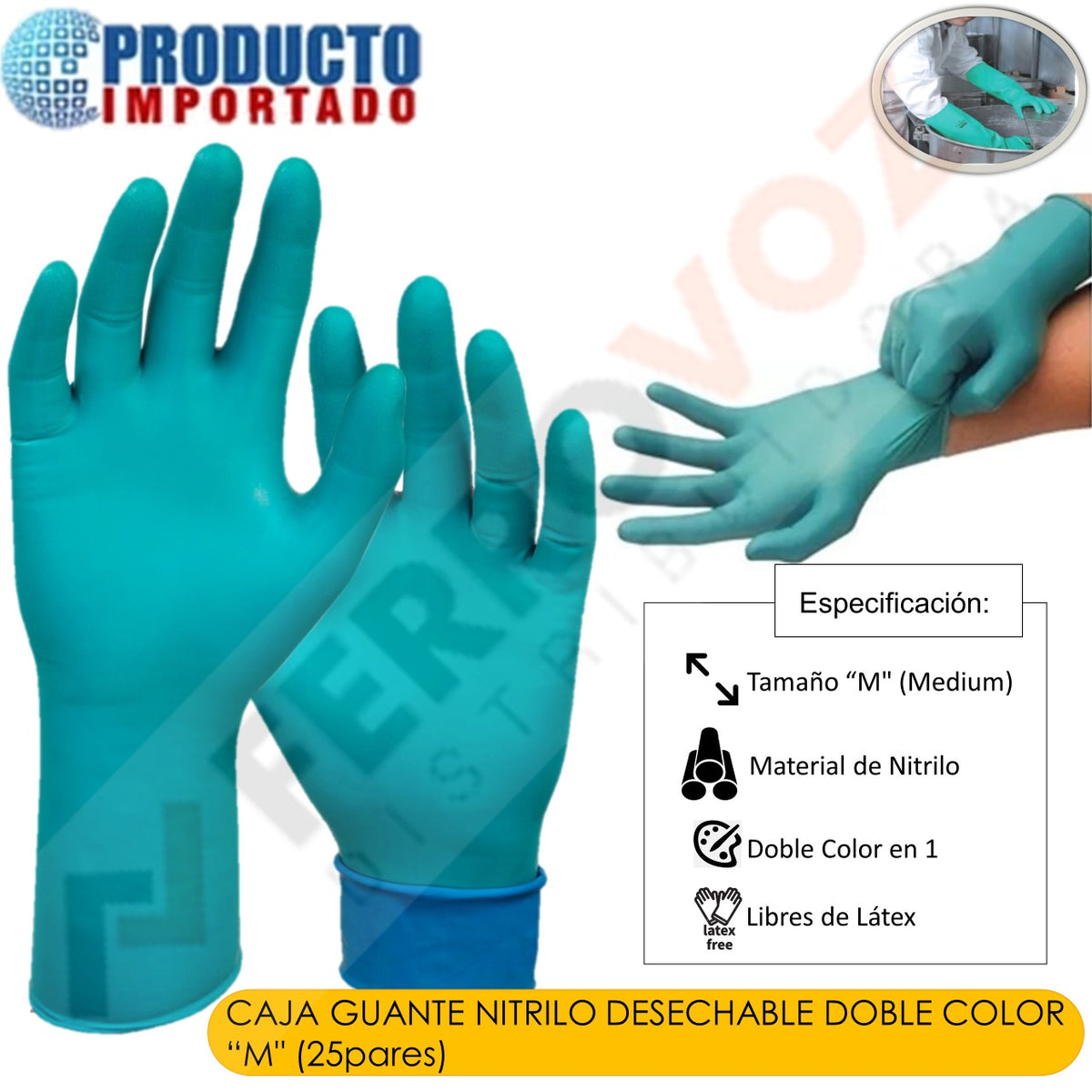 CAJA GUANTE NITRILO DESECHABLE DOBLE COLOR "M" ( 25 PARES ) – FERROVOZ ...