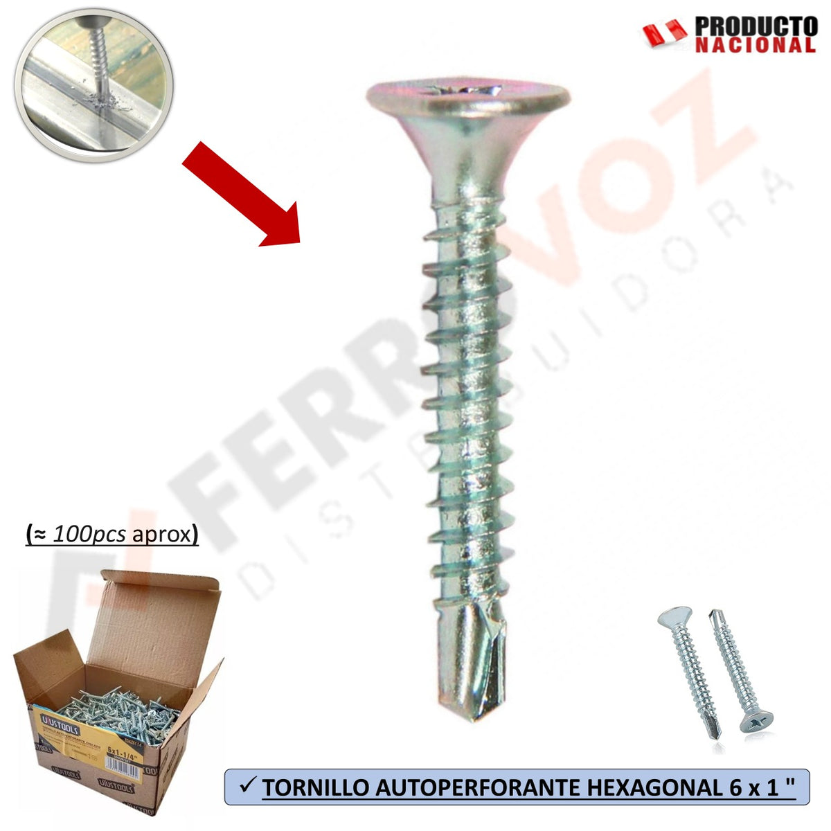 TORNILLO SPACK AUTOPERFORANTE ZINCADO 6 X 1" ( 1000 PCS ) – FERROVOZ IMPORT